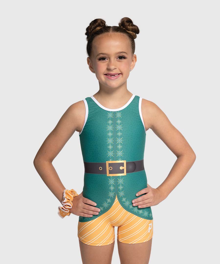 North Pole Spirit Girls Gymnastics Leotard – Elf-Inspired Green Vest ...