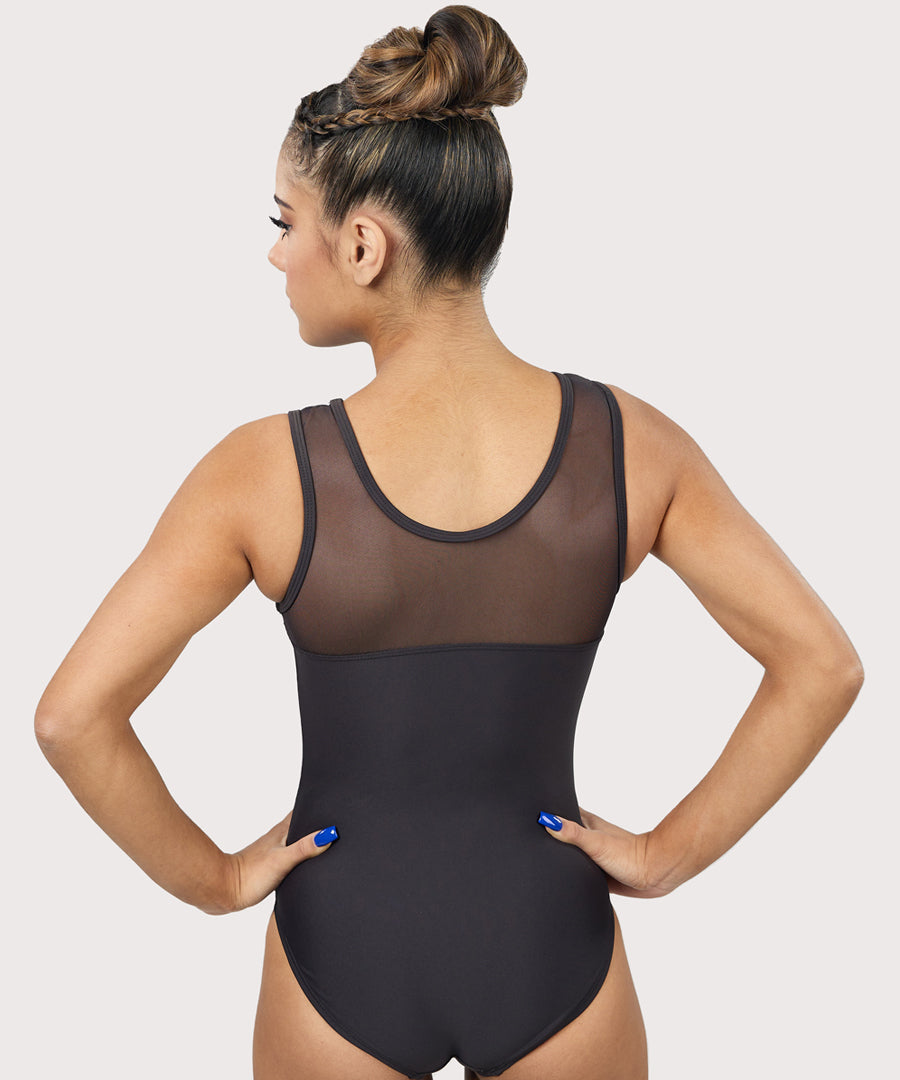 Plum Basic Mesh Leotard-Black
